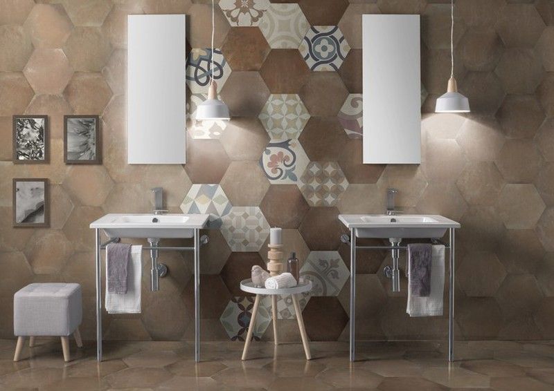 Azulejos porcelánico Granada tierra 25x29 cm hexagonal Novogres ...